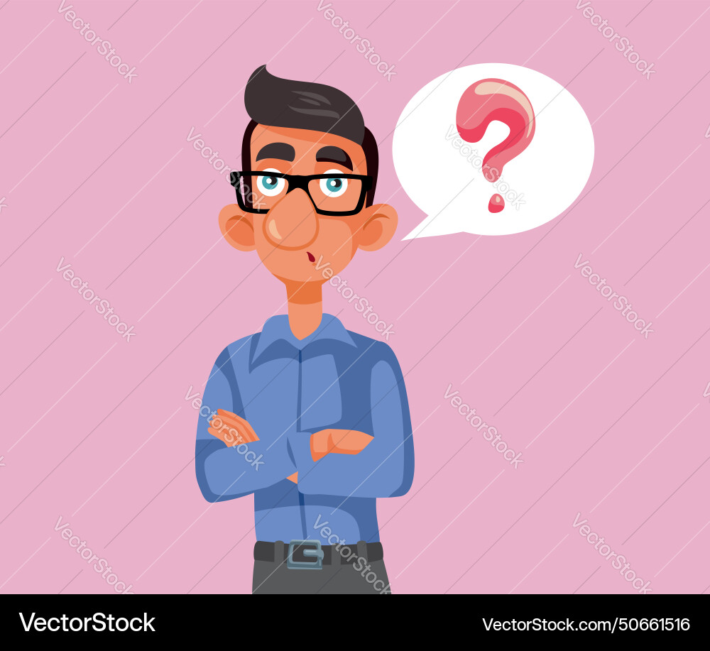 Puzzled young man having questions cartoon Vector Image