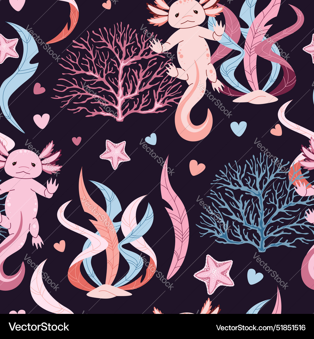 Seamless pattern with cartoon doodle axolotl Vector Image
