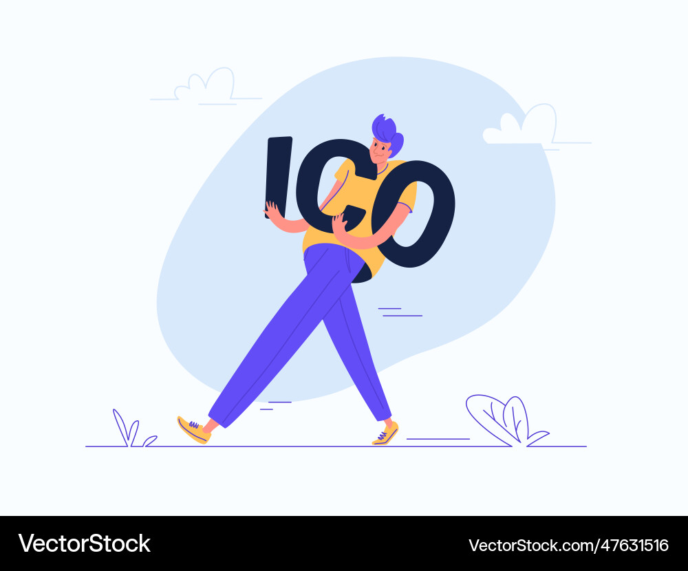Young man carrying heavy ico letters Royalty Free Vector