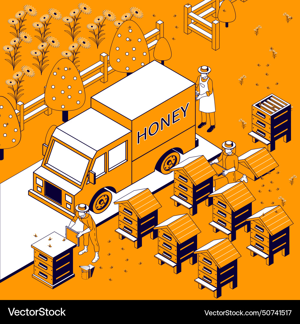 Beekeepers gathering honey composition Royalty Free Vector