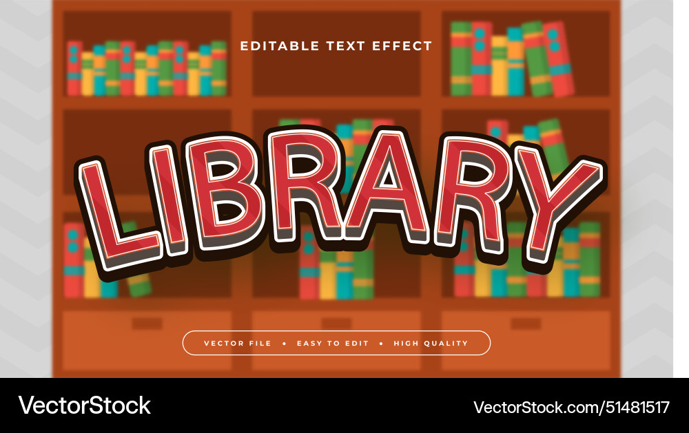 Colorful library 3d editable text effect - font Vector Image