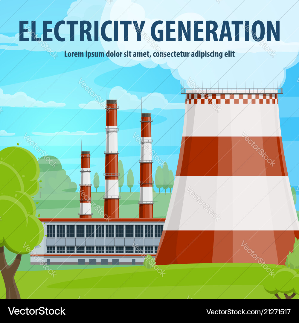 Electricity generation poster with power station Vector Image