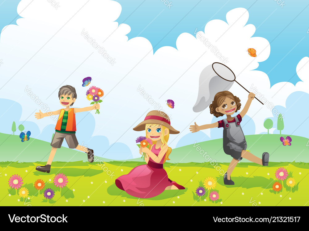 Happy children in spring season Royalty Free Vector Image