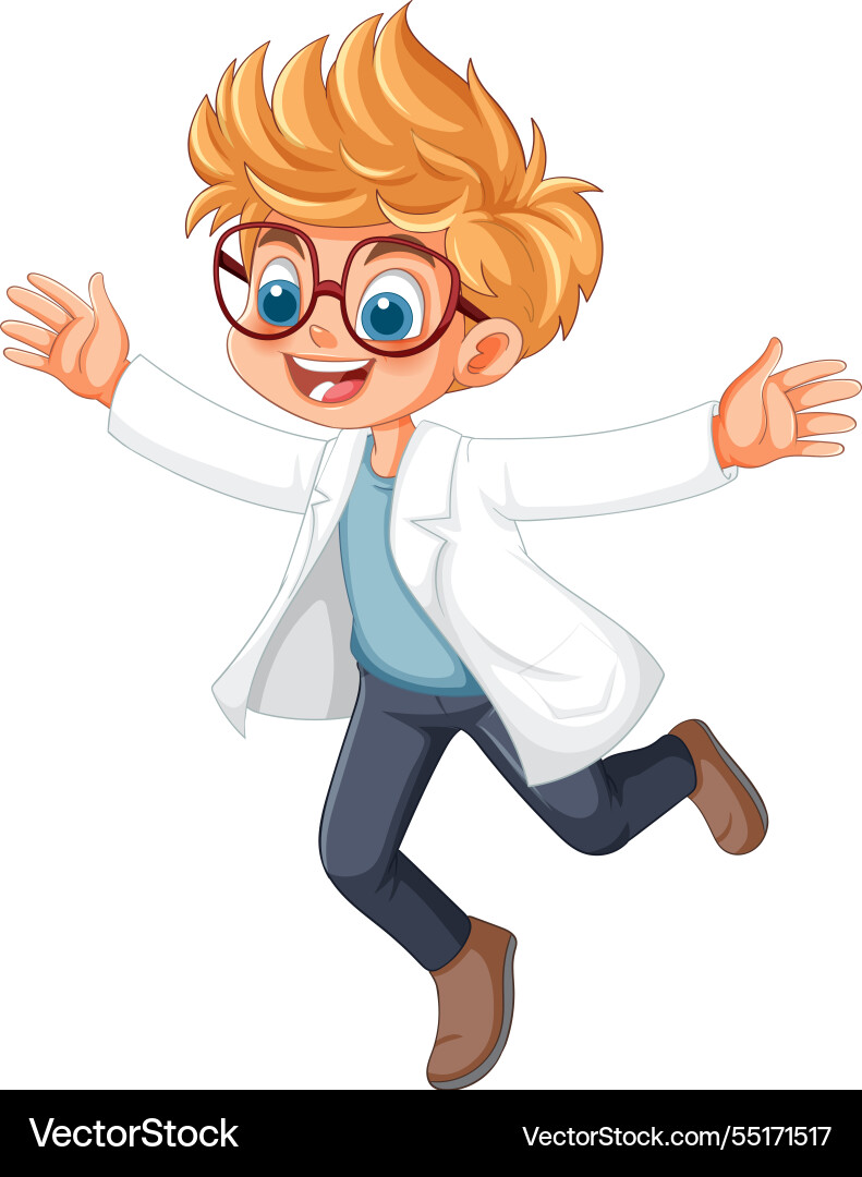 Happy scientist jumping with excitement Royalty Free Vector