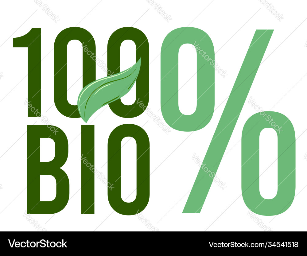 100 bio word or text with green leaf handwritten Vector Image