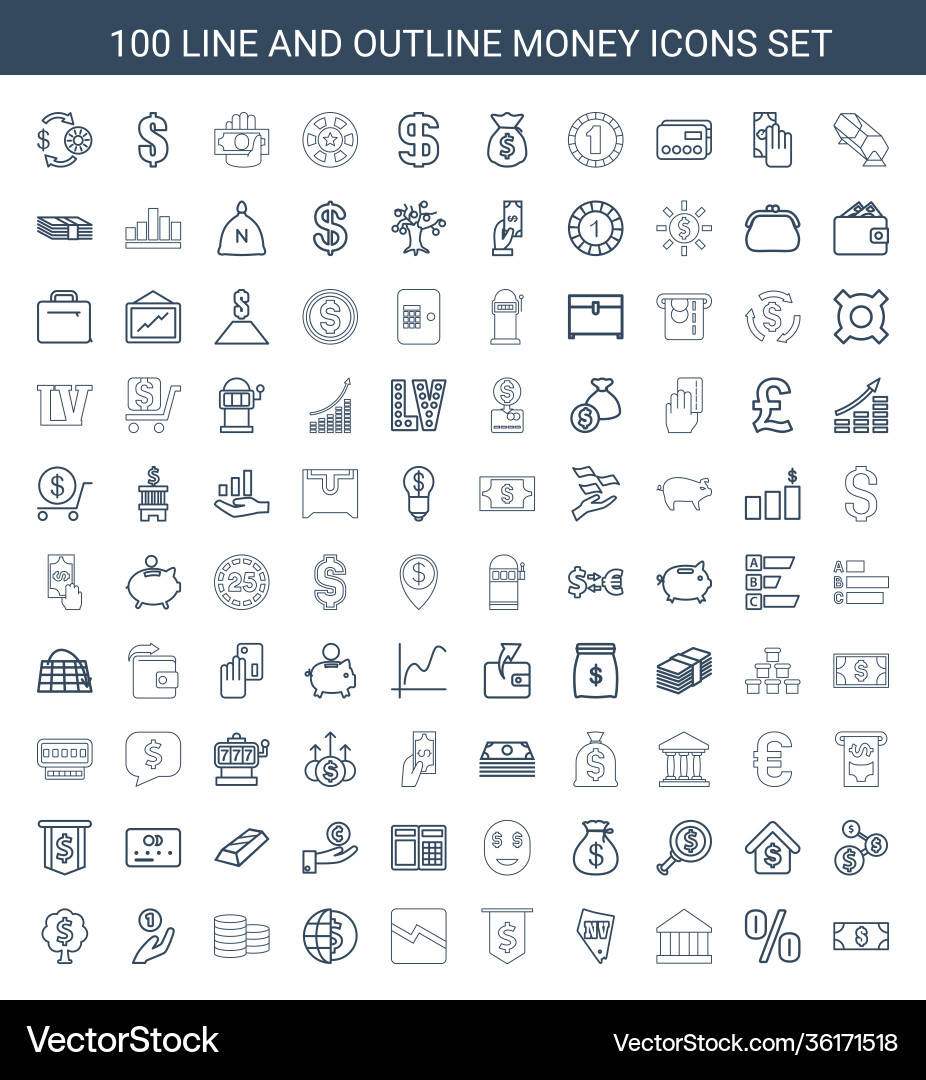 100 Geldsymbole Lizenzfreies Vektorbild - VectorStock