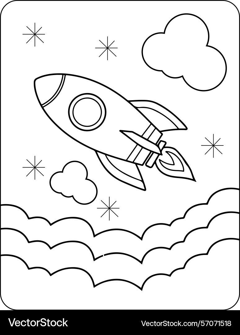 Cute rocket ship coloring page for kids space Vector Image