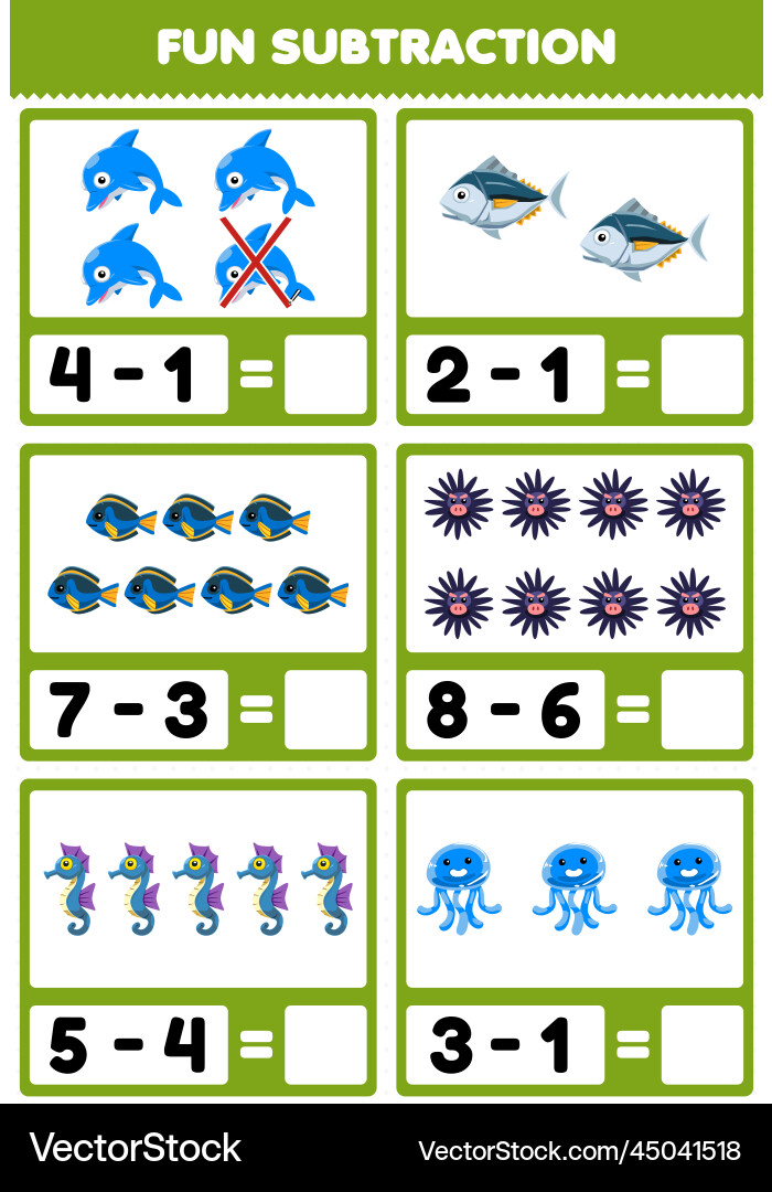 Education game for children fun subtraction Vector Image