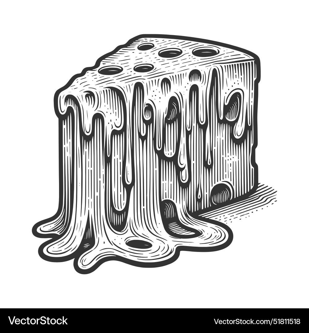 Melting cheese slice engraving Royalty Free Vector Image