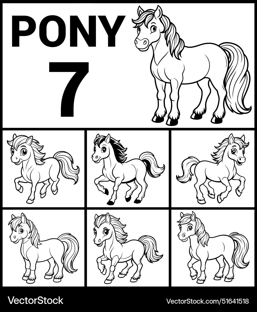 Pony outline set detailed Royalty Free Vector Image
