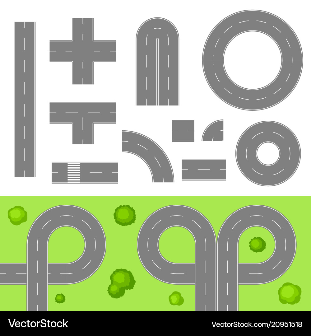 Set of roads top view elements Royalty Free Vector Image