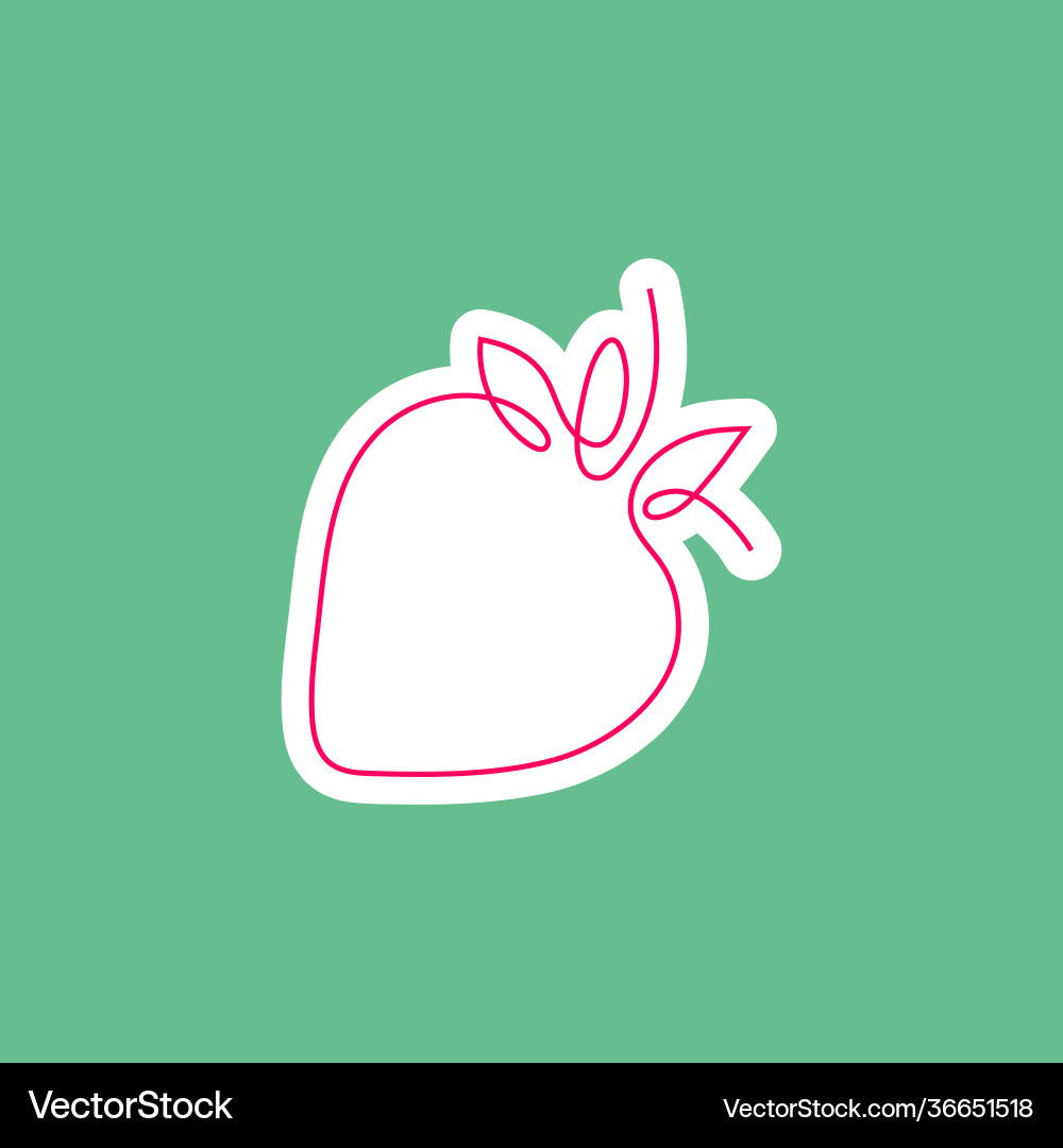 Sticker one line art style strawberry Royalty Free Vector