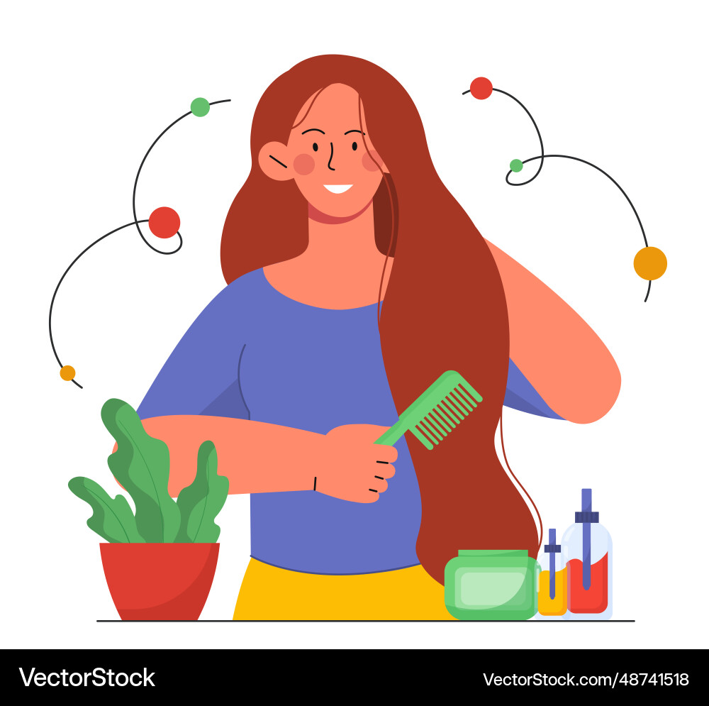 Woman combing hair concept Royalty Free Vector Image