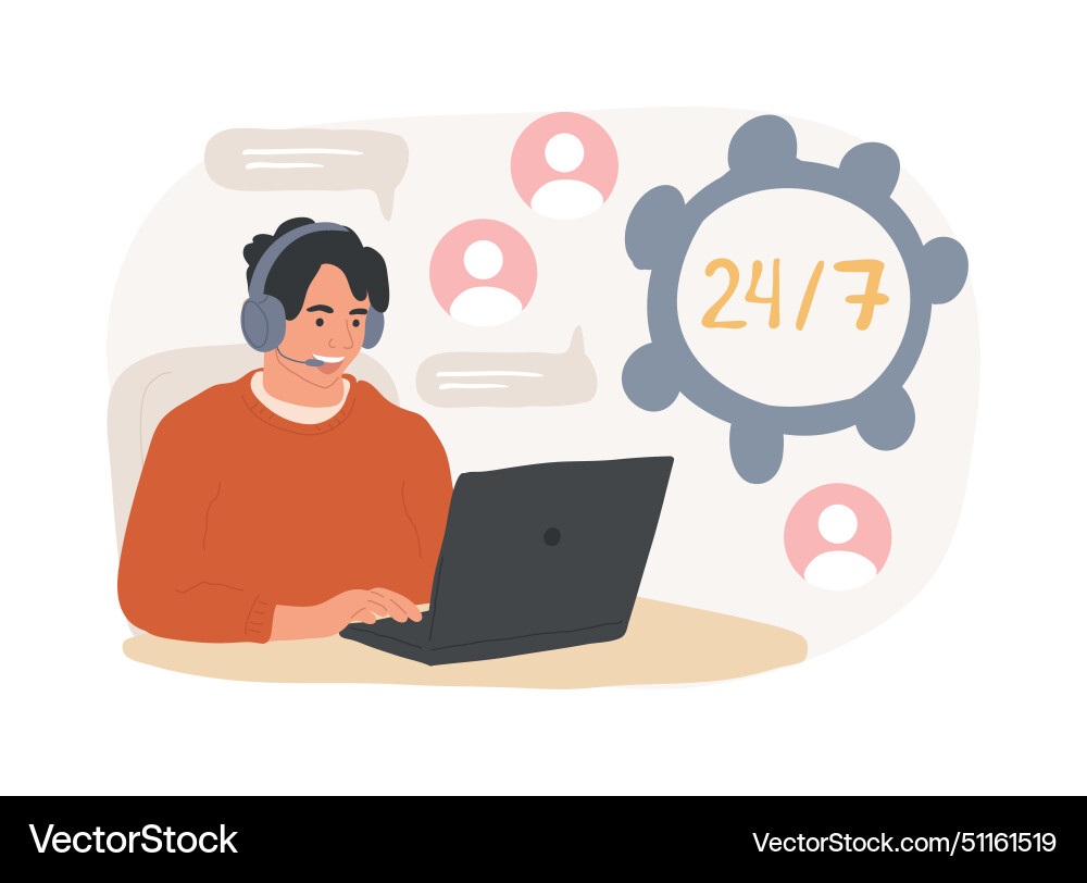 24 for 7 service isolated concept Royalty Free Vector Image