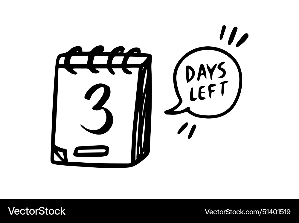3 days left doodle calendar symbol Royalty Free Vector Image