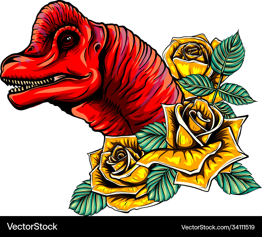 Dinosaur and roses frame design concept Royalty Free Vector