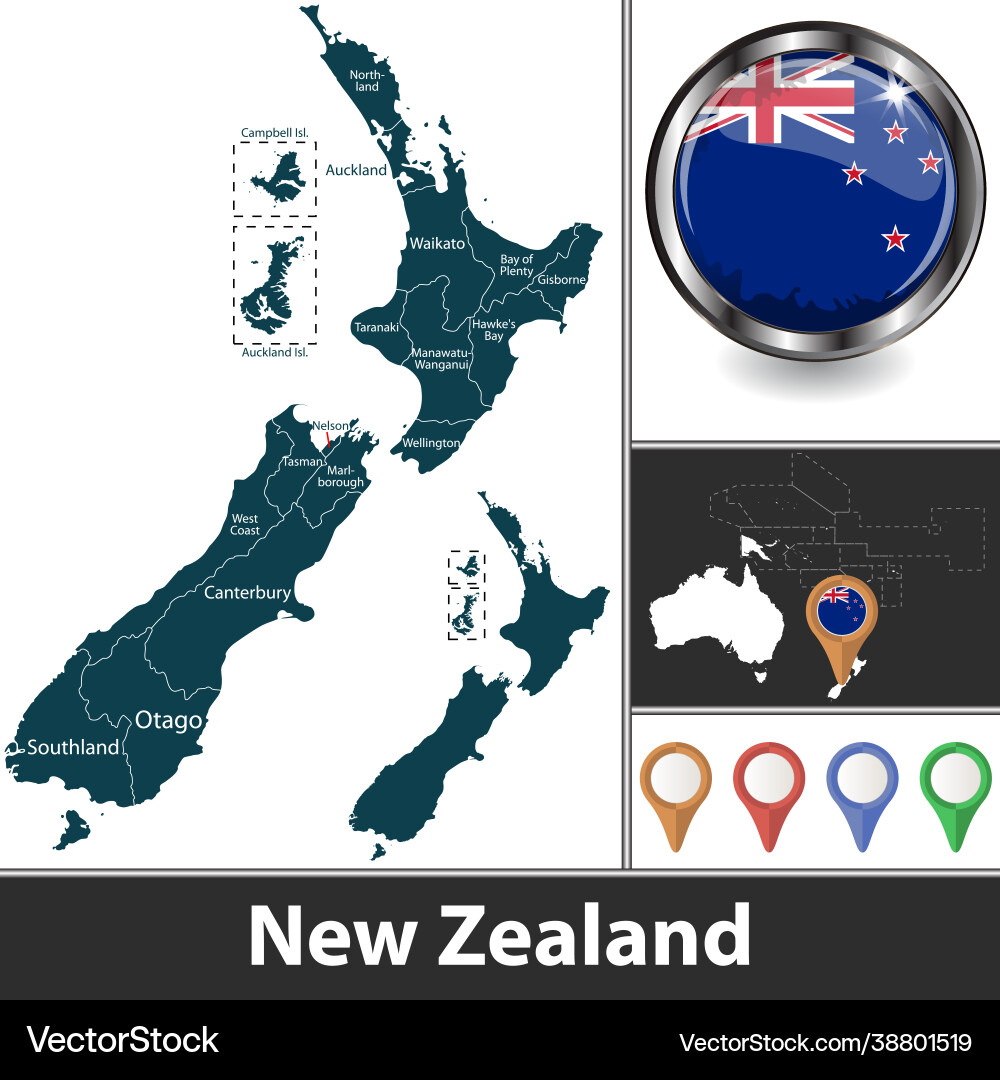 Map new zealand Royalty Free Vector Image - VectorStock
