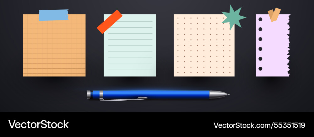 Paper notes stickers sticky sheets and tape Vector Image