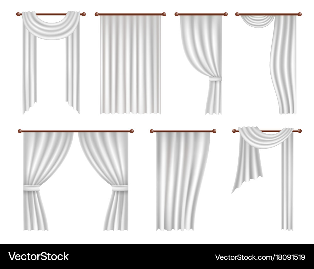 Realistic window curtains and drapes set Vector Image