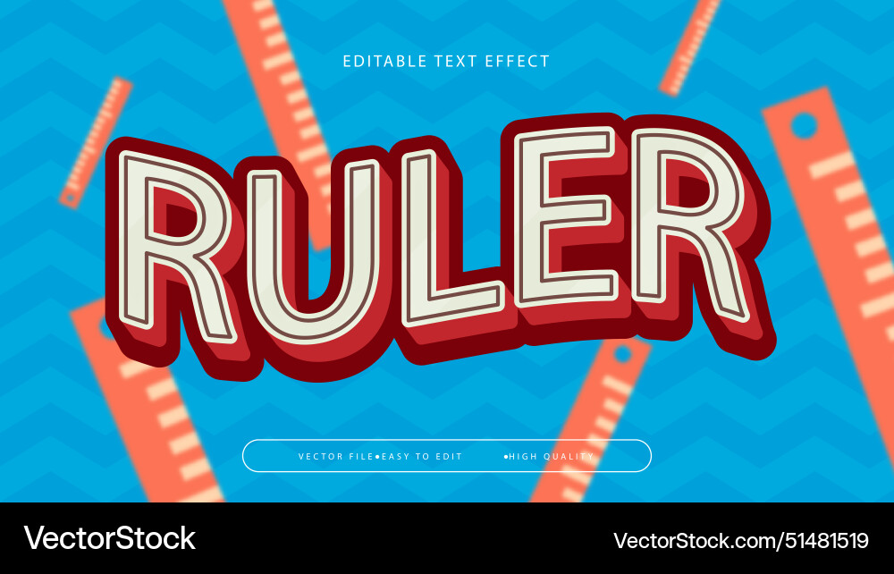 Red white and blue ruler 3d editable text effect Vector Image