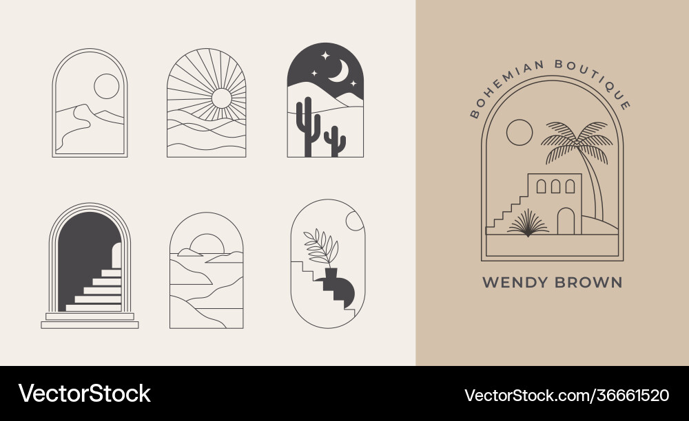 Bohemian Line Art & Symbols Royalty Free Vector Image