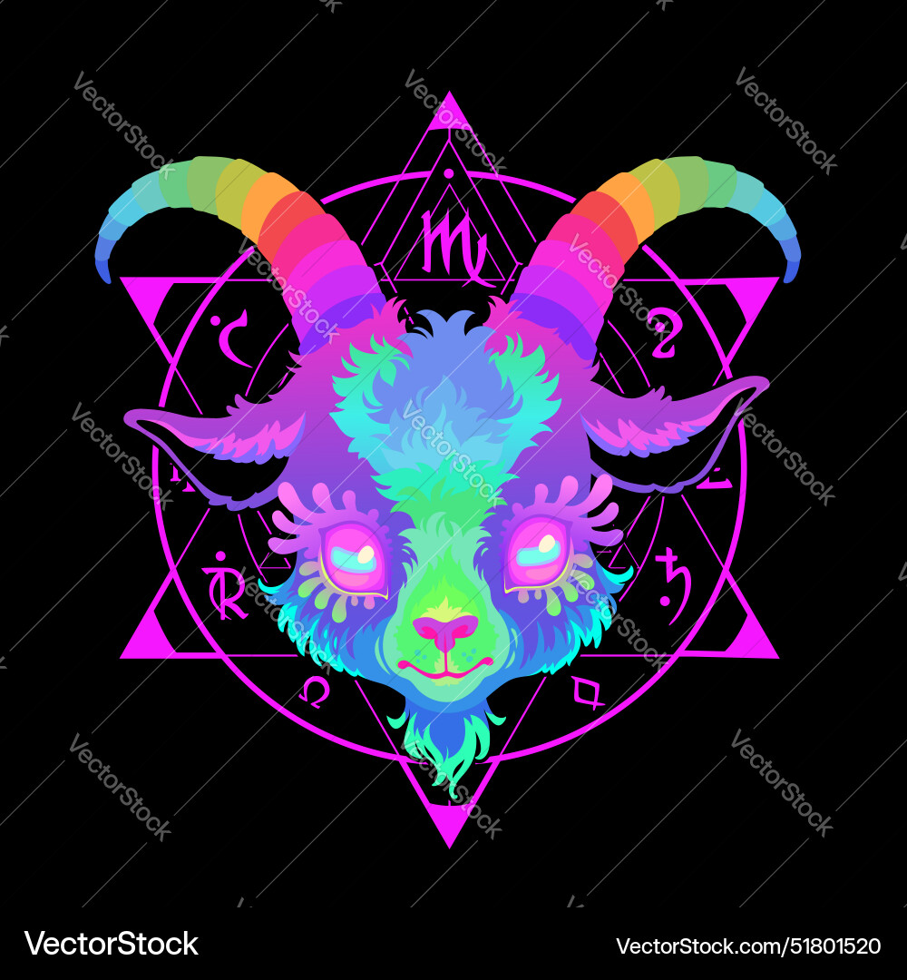 Bright rainbow baphomet on a magic seal Royalty Free Vector