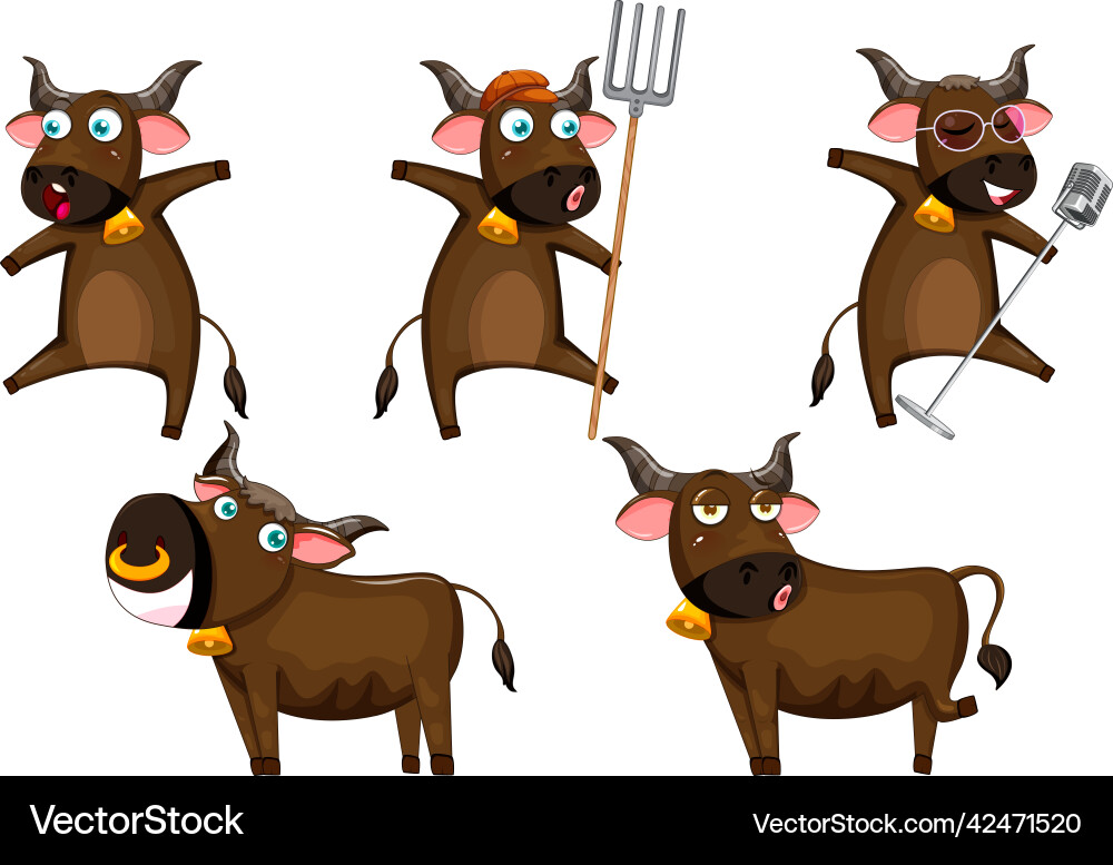 Brown cow cartoon character Royalty Free Vector Image