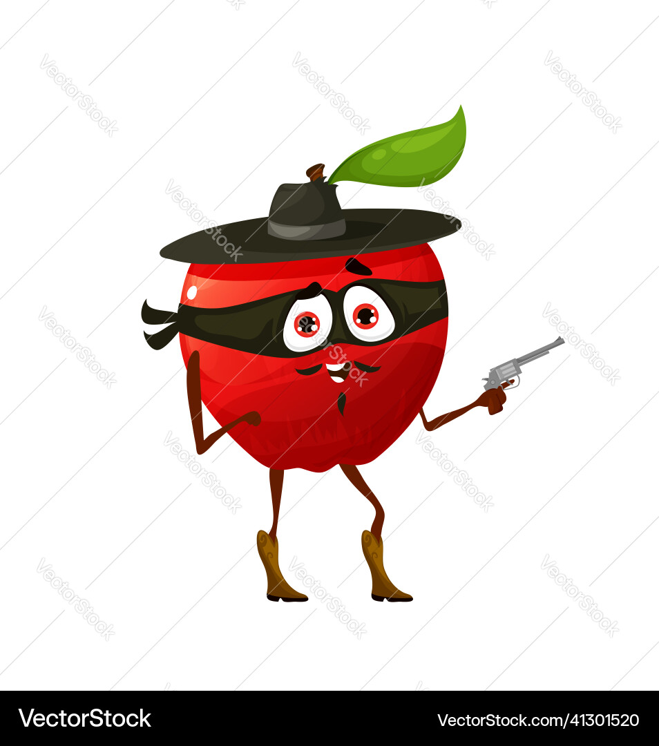 Cartoon robber or gangster apple fruit character Vector Image
