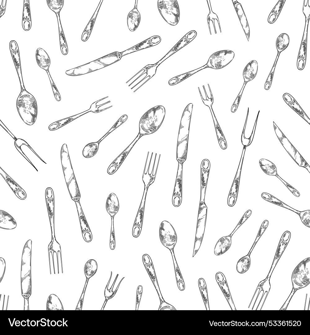 Fork and knife hand drawn pattern silverware Vector Image