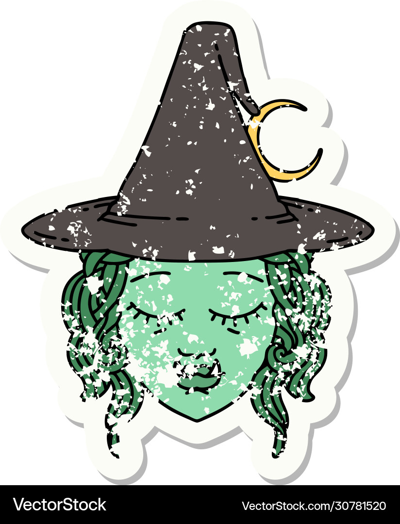 Half orc witch character face grunge sticker Vector Image