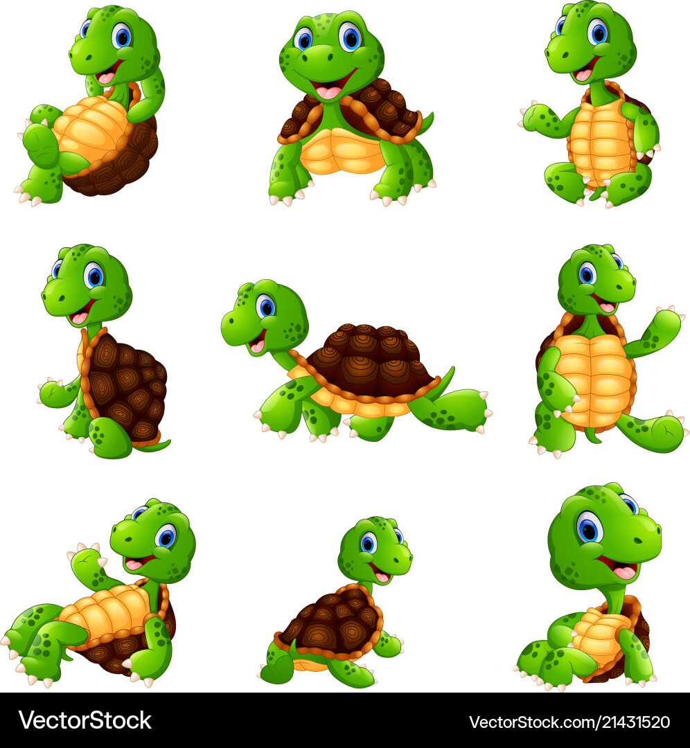 Happy turtle cartoon collection set Royalty Free Vector