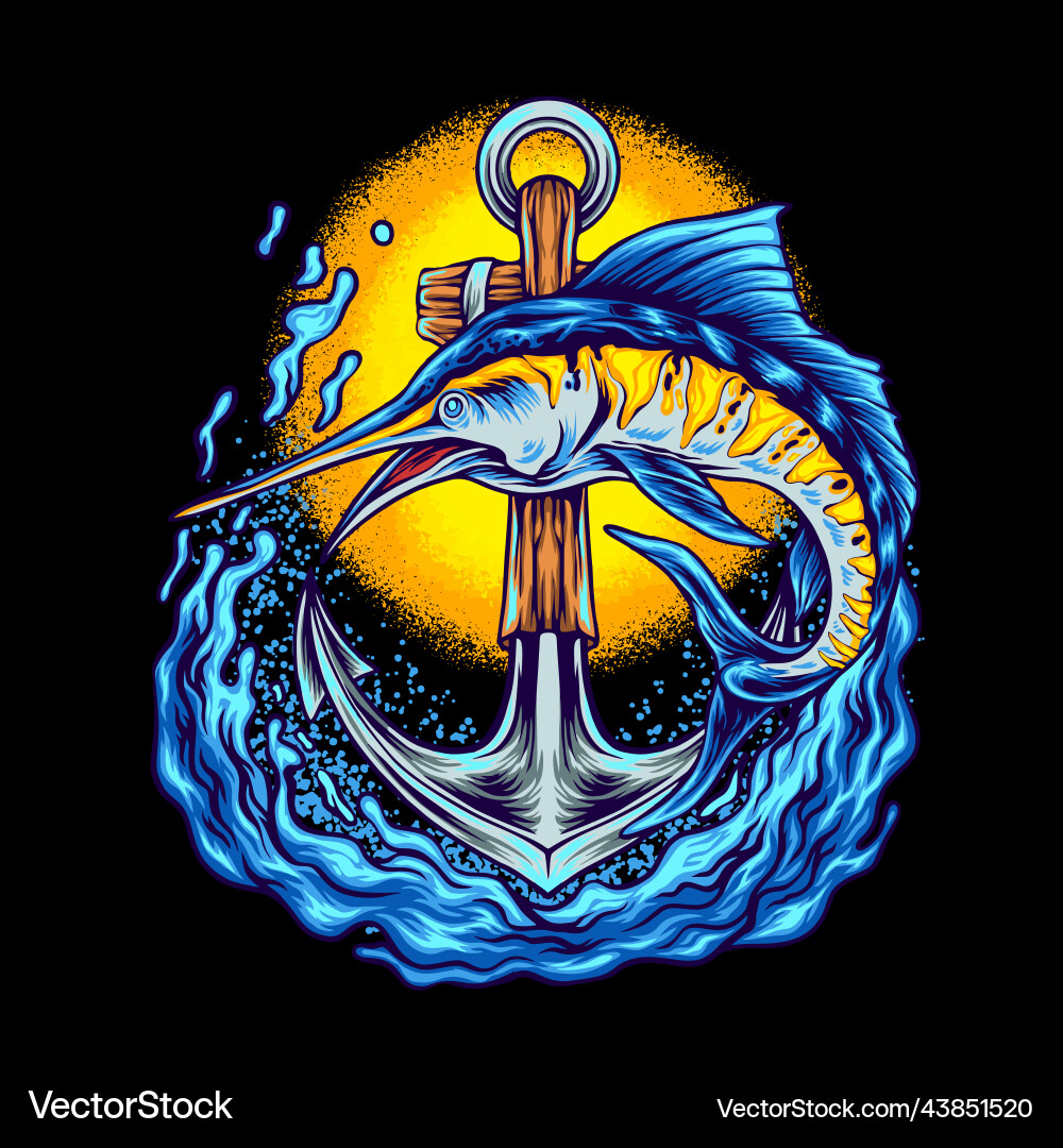 Marlin fish with anchor Royalty Free Vector Image