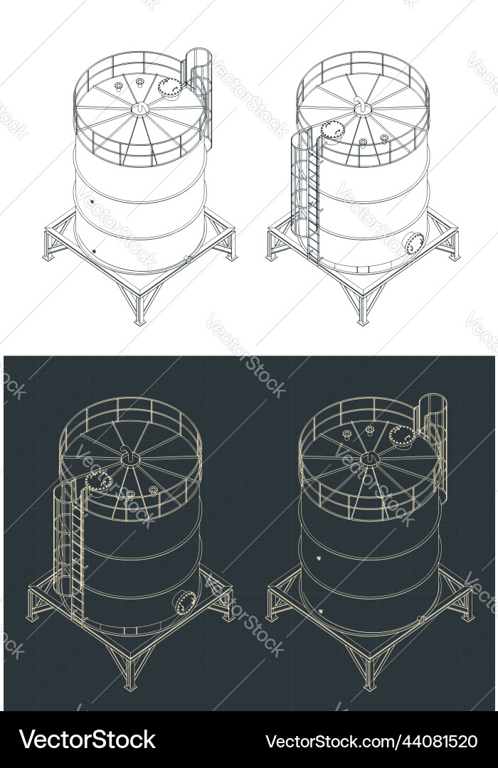 Storage tank isometric blueprints Royalty Free Vector Image