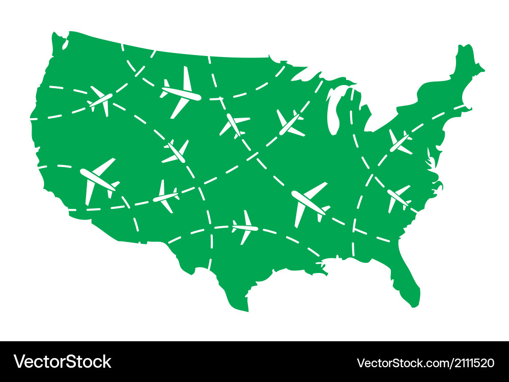 Usa map with airplane routes Royalty Free Vector Image