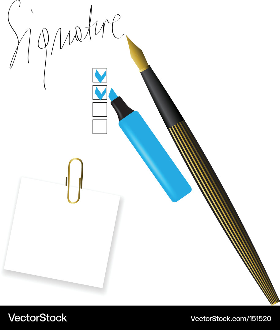 Writing pen head and signature Royalty Free Vector Image