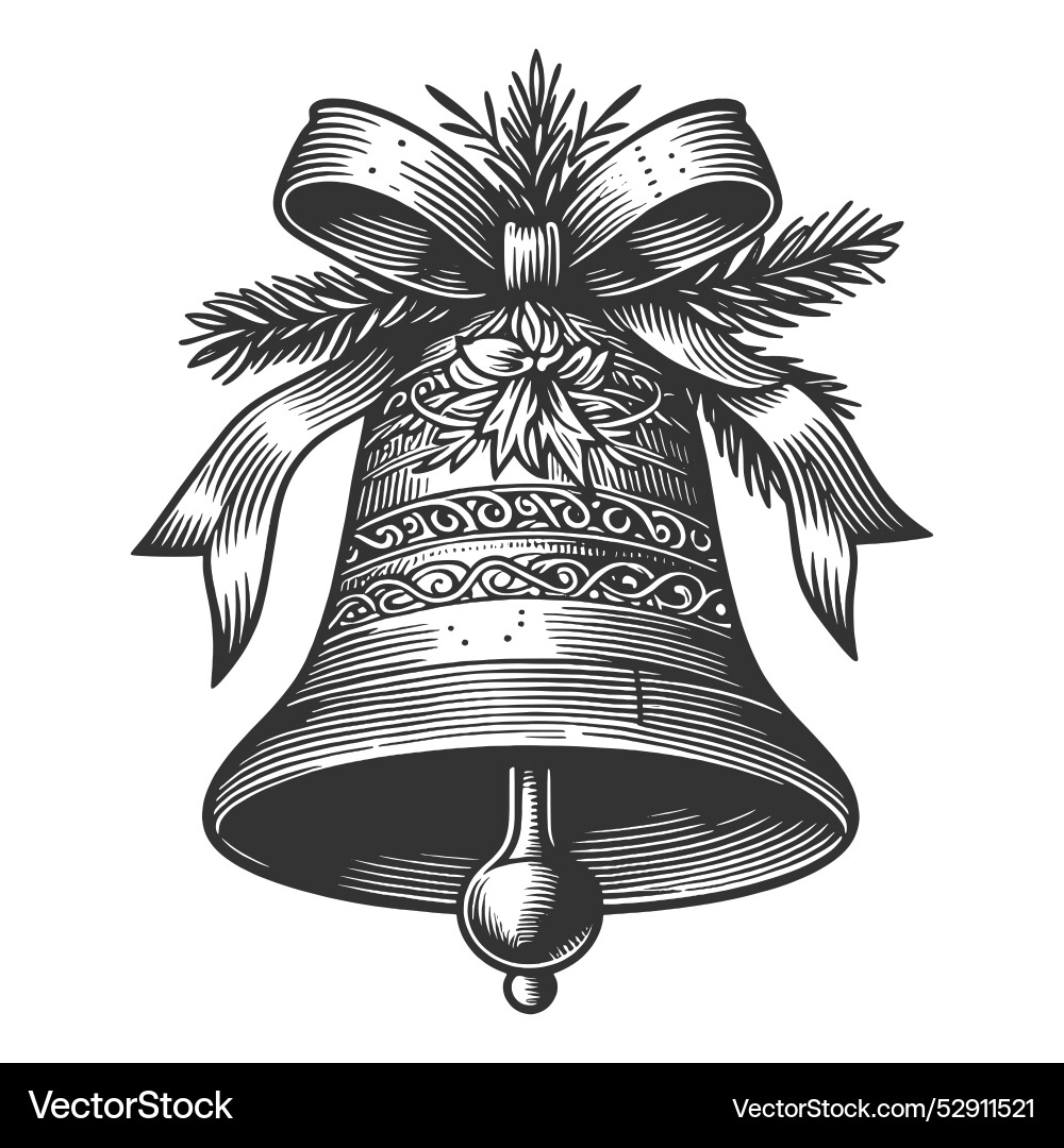 Christmas bell with holly engraving Royalty Free Vector