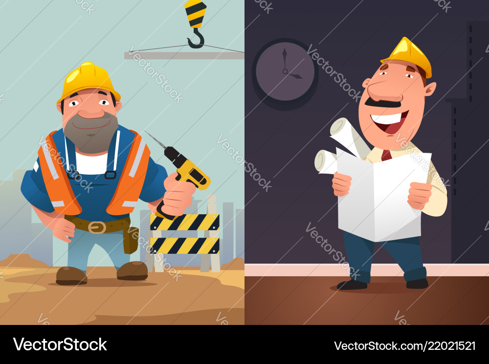 Construction worker and architect cartoon Vector Image