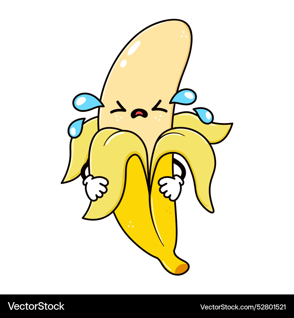 Cute funny crying sad banana character Royalty Free Vector