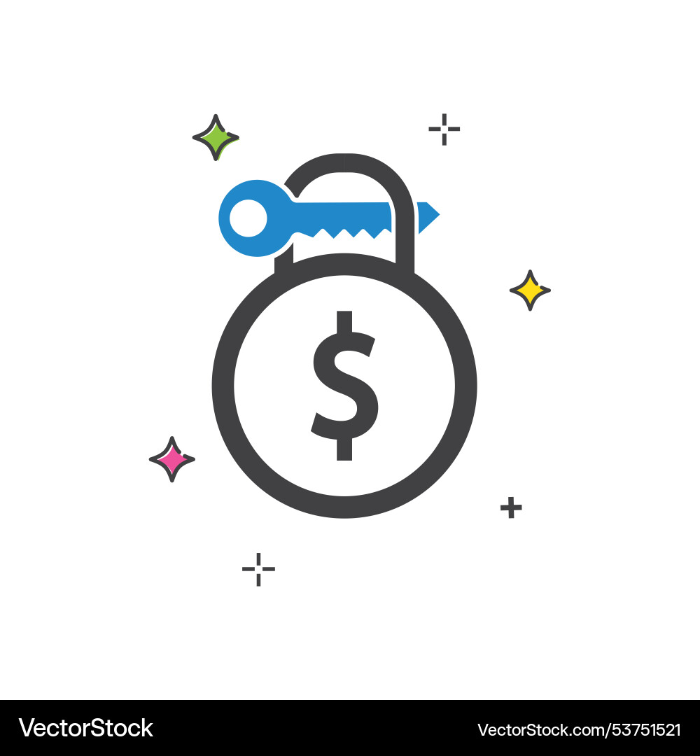Lock with dollar sign and blue key inside Vector Image
