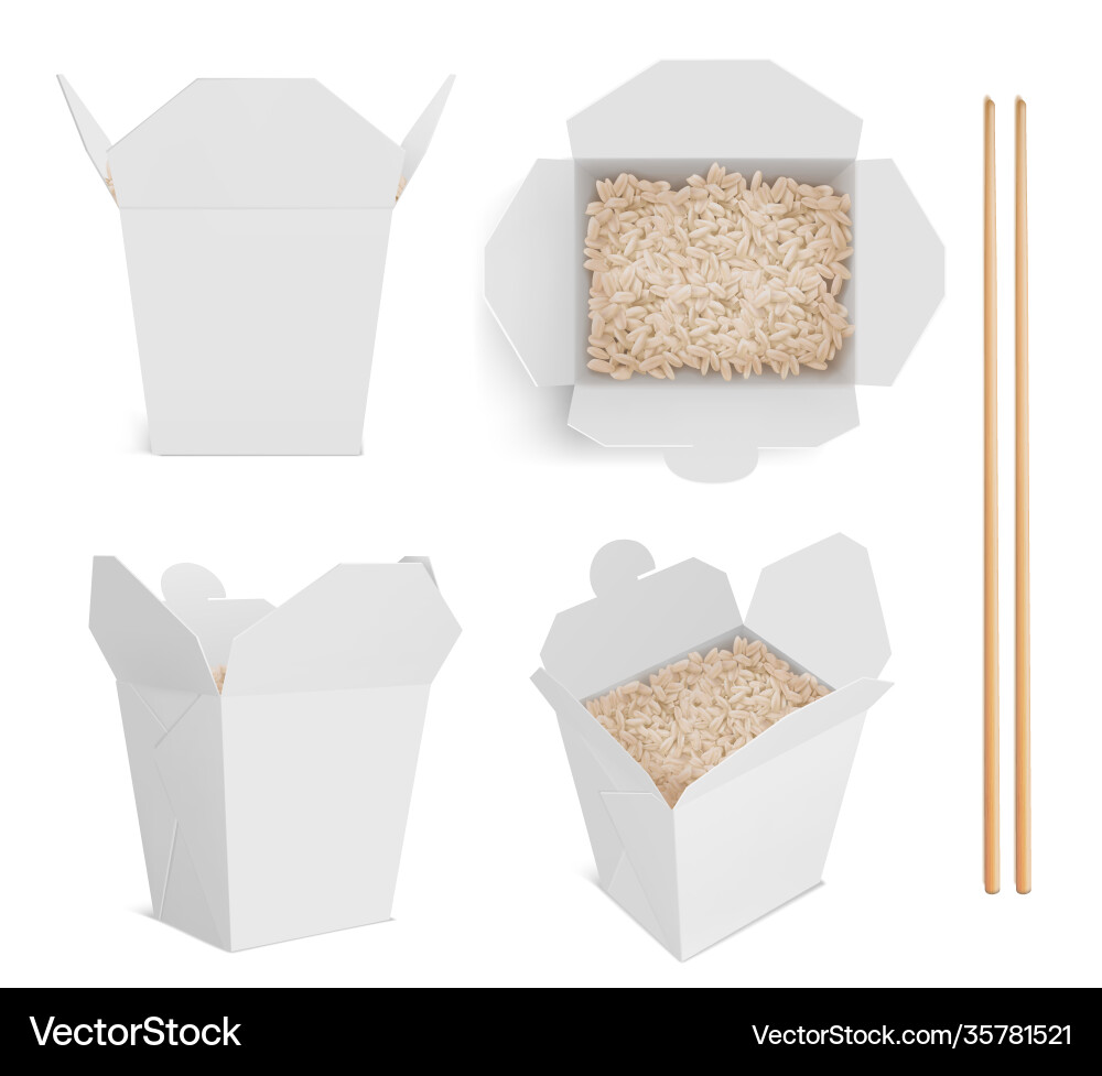 White box with rice and chopsticks Royalty Free Vector Image