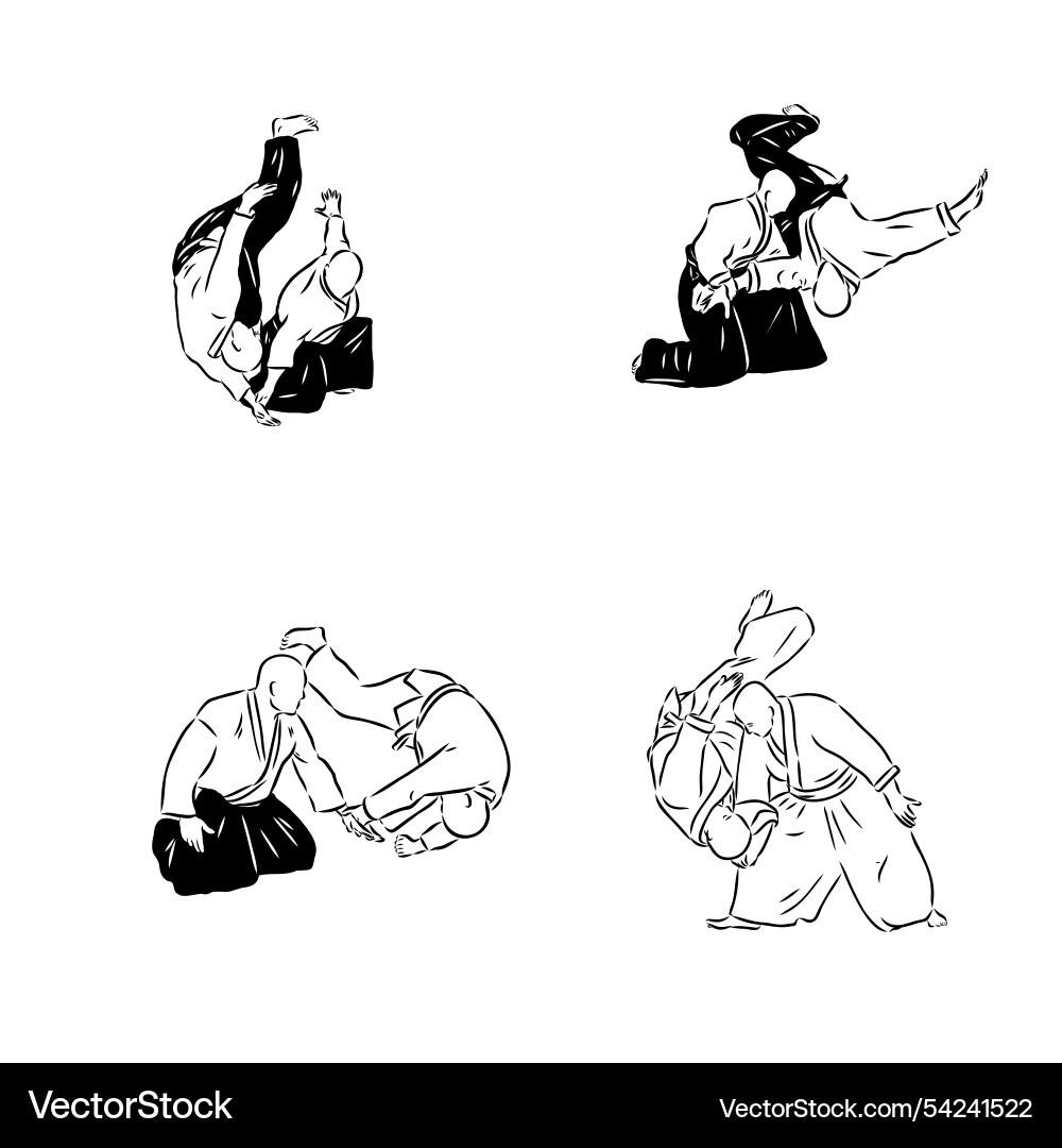 Aikido combat between athletes stylized Royalty Free Vector