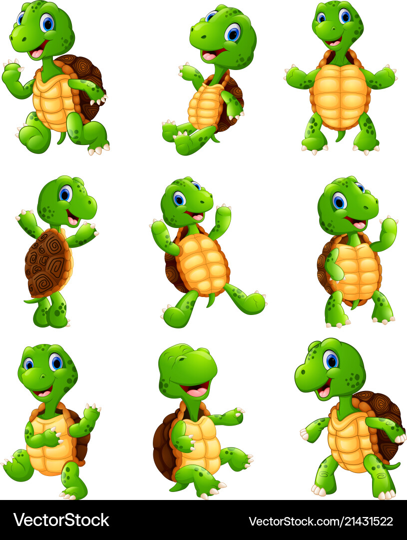 Cheerful Turtle Cartoon Set Royalty Free Vector Image