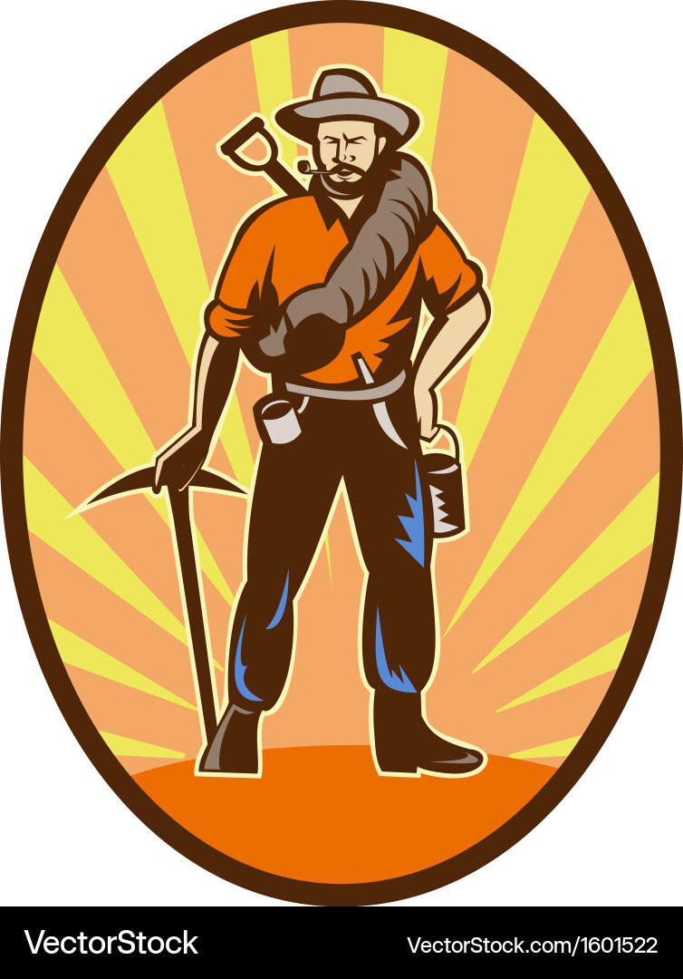 Miner prospector or gold digger with pick axe Vector Image
