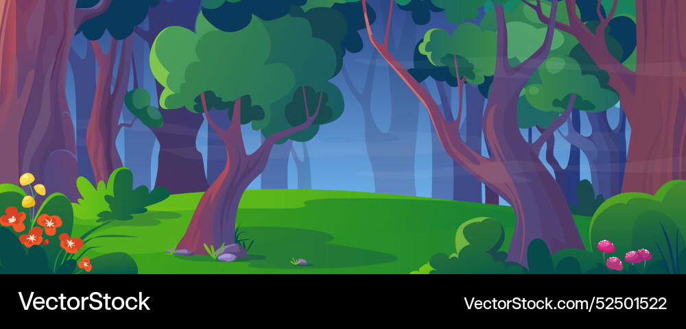 Summer forest background banner in cartoon design Vector Image