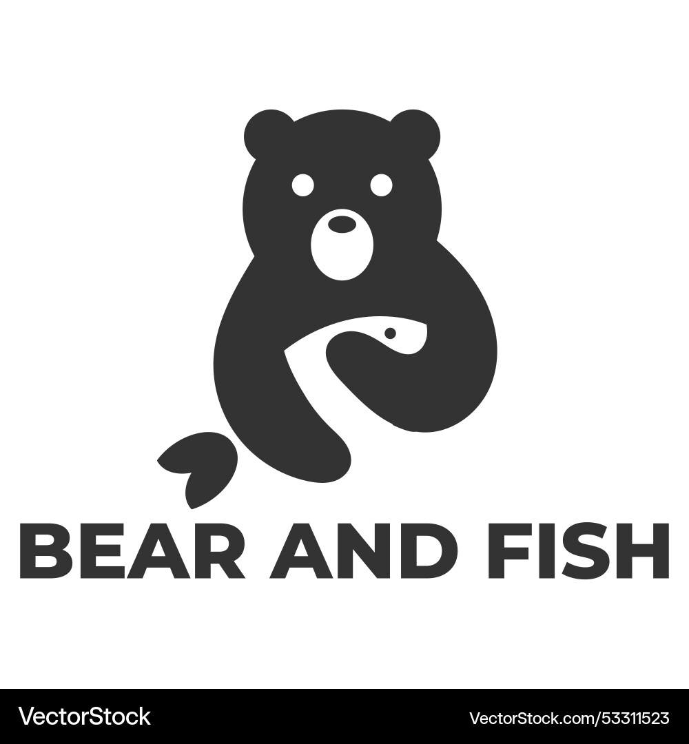 Bear and fish minimalist logo design Royalty Free Vector