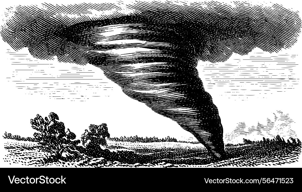 Engraved tornado scene with dramatic black lines Vector Image
