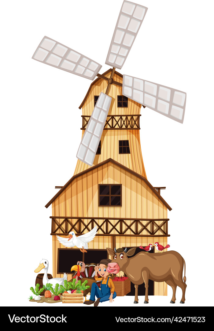 Farming theme with farmer and animals Royalty Free Vector