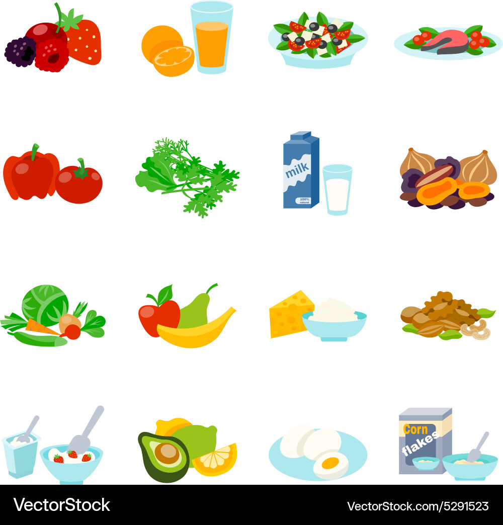 Healthy food flat icons set Royalty Free Vector Image