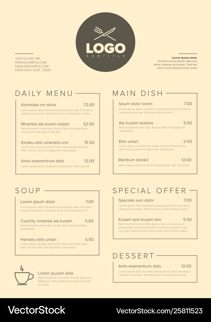 Modern minimalistic restaurant menu template Vector Image