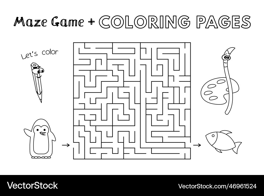 Cartoon penguin maze game Royalty Free Vector Image